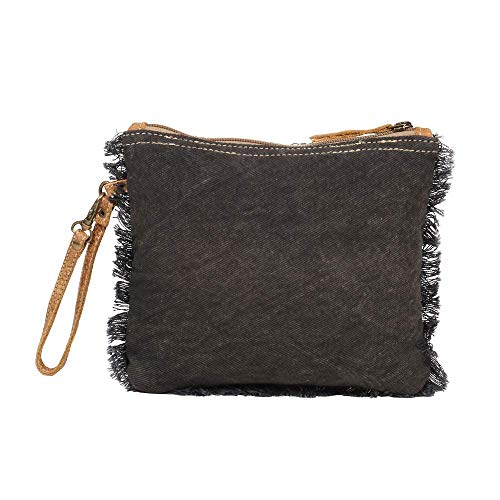 Myra Bag Second Impression Upcycled Canvas & Cowhide Leather Wristlet Pouch Bag S-1261