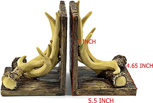Bellaa Decorative Bookends Antler Rustic Unique Book Ends Home Office Books Shelves Stoppers Holder Nonskid Deer Cabin Decor Mountain Lodge 8 Inch
