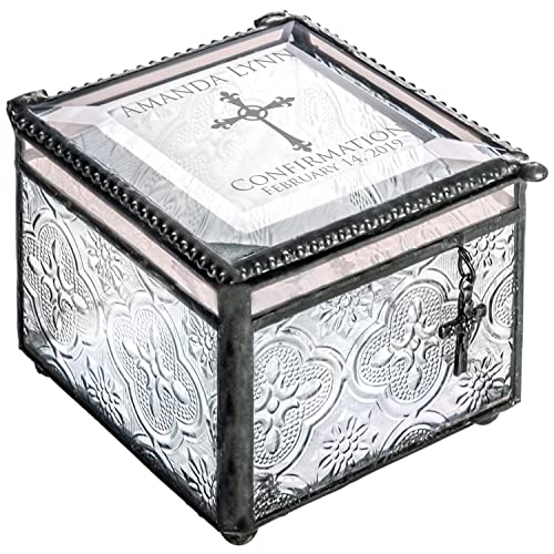 Confirmation Gift Personalized Keepsake Custom Engraved Vintage Stained Glass Jewelry Trinket Rosary Case J Devlin Box 631 EB221