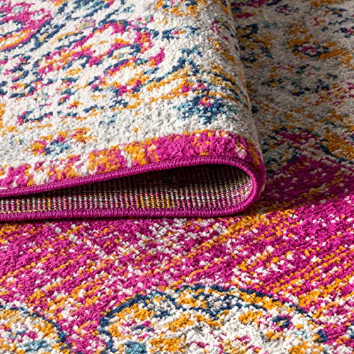 JONATHAN Y BMF104A-8 Bohemian Flair Boho Vintage Medallion Pink/Cream 8 ft. x 10 ft. Area-Rug, Vintage, Easy-Cleaning, for Bedroom, Kitchen, Living Room, Non Shedding