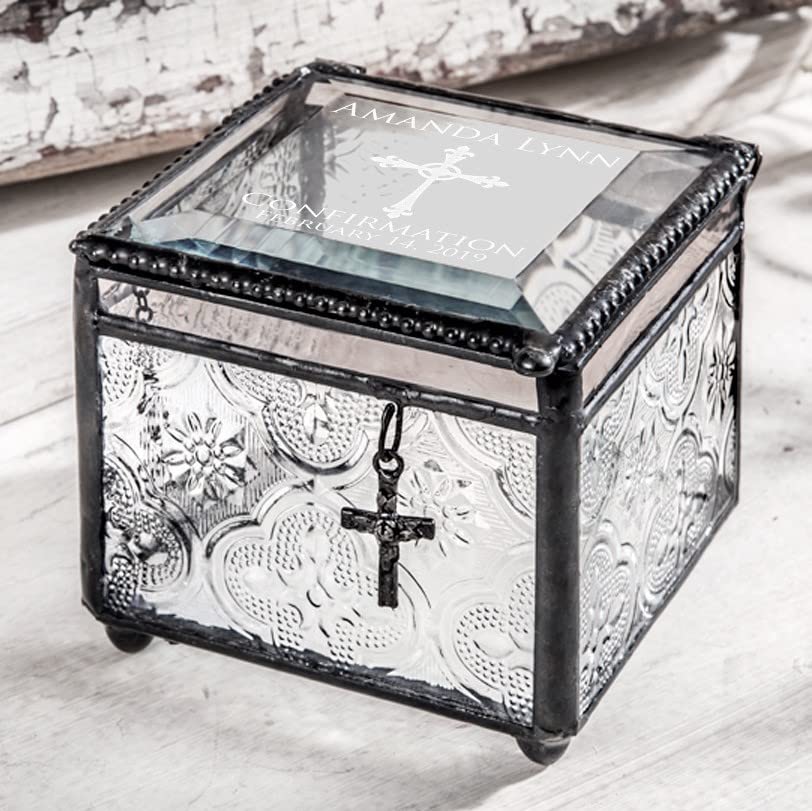 Confirmation Gift Personalized Keepsake Custom Engraved Vintage Stained Glass Jewelry Trinket Rosary Case J Devlin Box 631 EB221