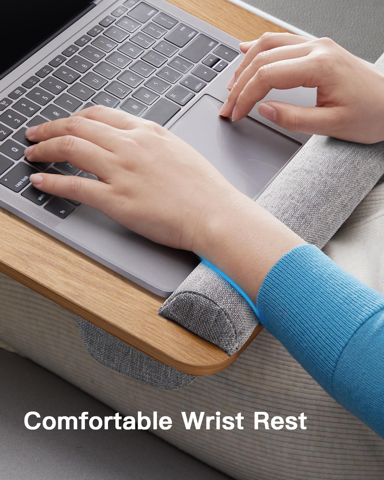 HUANUO Lap Desk - Fits up to 17 inches Laptop Desk, Built in Mouse Pad & Wrist Pad for Notebook, Laptop, Tablet, Laptop Stand with Tablet, Pen & Phone Holder (Wood Grain)