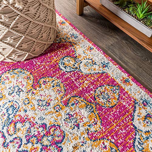 JONATHAN Y BMF104A-8 Bohemian Flair Boho Vintage Medallion Pink/Cream 8 ft. x 10 ft. Area-Rug, Vintage, Easy-Cleaning, for Bedroom, Kitchen, Living Room, Non Shedding