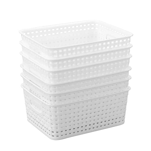 Utiao White Plastic Storage Baskets Pantry Organizer Bin, 6 Packs