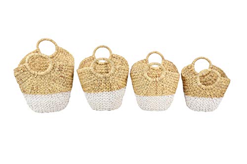 CosmoLiving by Cosmopolitan Seagrass Handmade Two Toned Storage Basket with Handles, Set of 4 17", 15", 13", 12"W, Brown