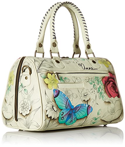 Anna by Anuschka Women's Genuine Leather All Round Zip Satchel | Hand Painted Original Artwork | Medium Zip-Top Organizer | Floral Paradise
