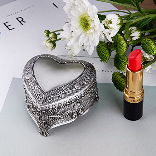 Feyarl Vintage Jewelry Box Heart Shape Trinket Box Ring Earrings Treasure Organizer Box Christmas Brithday Gift