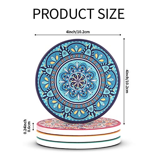 CHEFBEE Set of 8 Coaster for Drinks Absorbent Mandala Ceramic Coasters with Cork Base, Metal Holder, Stone Coasters Set Perfect for Wooden Table, Housewarming, Home and Dining Room Decor