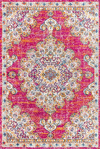 JONATHAN Y BMF104A-8 Bohemian Flair Boho Vintage Medallion Pink/Cream 8 ft. x 10 ft. Area-Rug, Vintage, Easy-Cleaning, for Bedroom, Kitchen, Living Room, Non Shedding