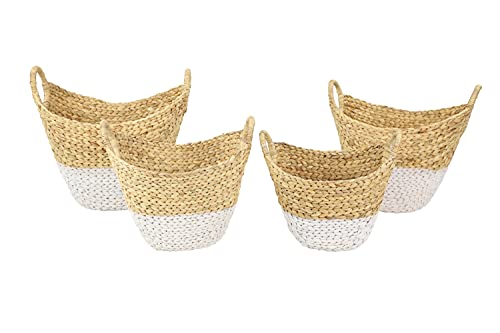 CosmoLiving by Cosmopolitan Seagrass Handmade Two Toned Storage Basket with Handles, Set of 4 17", 15", 13", 12"W, Brown
