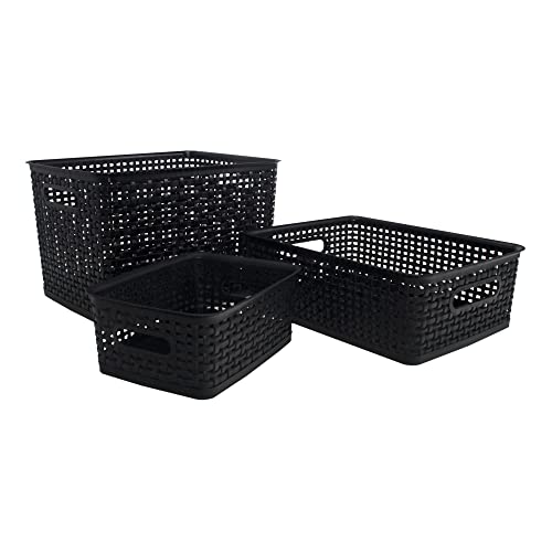 RealspaceĀ® Plastic Weave Bin, Small Size, 4" x 7 1/2" x 10", Black