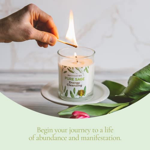 Magnificent 101 Pure Sage Energy Cleansing Candle for Smudging, Purification, Chakra Healing; Great Gift for Meditation, Aromatherapy & Yoga Practice; 100% Natural Soy Wax Candle in 6-oz. Glass Holder