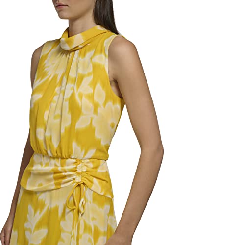 Karl Lagerfeld Paris Women's Floral High-Low Long Dress, Lemon Chrome Multi, 8