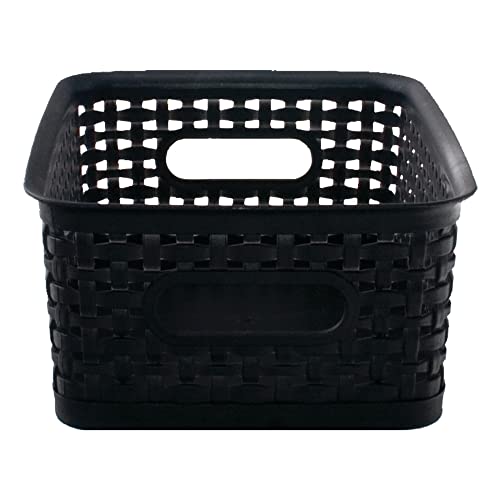RealspaceĀ® Plastic Weave Bin, Small Size, 4" x 7 1/2" x 10", Black