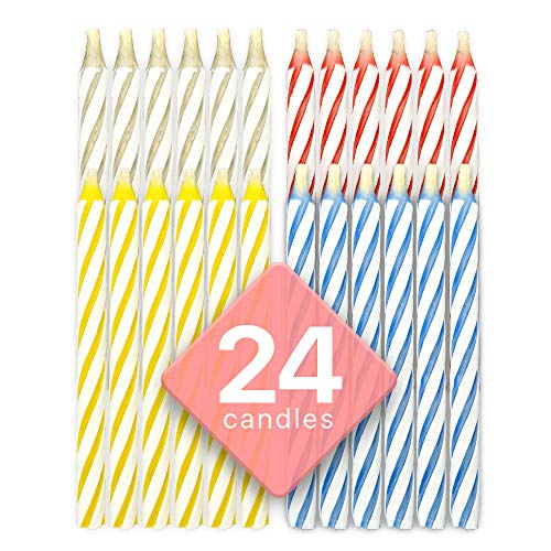 Bundaloo Magic Relighting Birthday Candles - Fun Prank Kit for Party Celebration - Cake Tricks and Decorations - Colors: Pink, White, Blue, Yellow - 24 Pieces