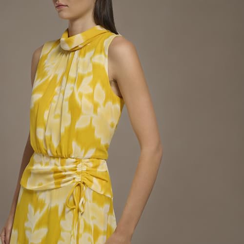 Karl Lagerfeld Paris Women's Floral High-Low Long Dress, Lemon Chrome Multi, 8