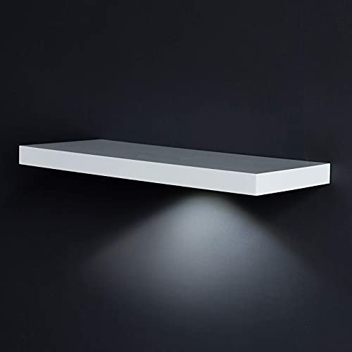 WELLAND White Floating Shelf with Touch-Sensing Battery Powered LED Light,Wall Mounted Display Shelves for Entrance, Living Room, Bedroom, Kitchen and Bathroom (24-INCH, White)