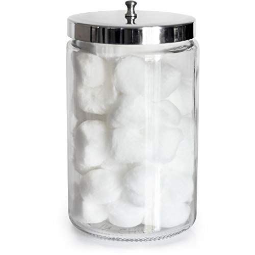 MABIS Decorative Storage Apothecary Clear Glass Jar for Kitchen, Bathroom or Laundry Organization, Medical Sundry Jar with Metal Lid, 4.1 x 3.9 x 7 inches