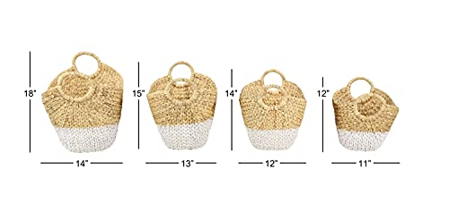 CosmoLiving by Cosmopolitan Seagrass Handmade Two Toned Storage Basket with Handles, Set of 4 17", 15", 13", 12"W, Brown