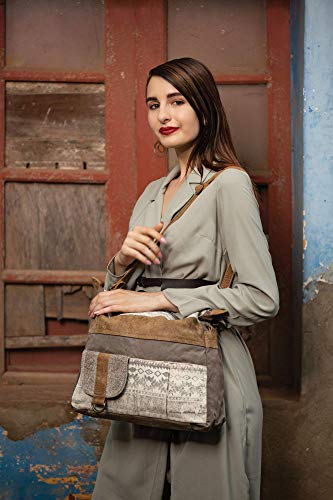 Myra Bag Tribe Strip Upcycled Canvas & Cowhide Leather Bag S-1210