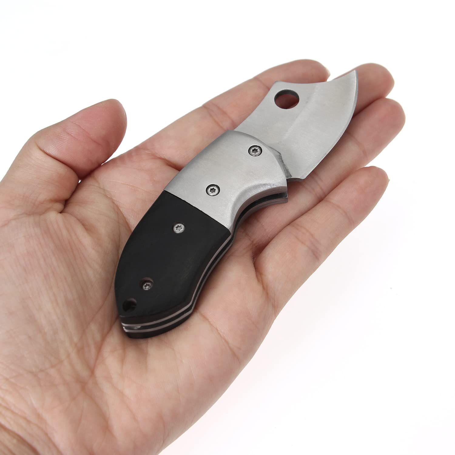 BYKCO Small Unique Knife, Fold-able Knife, Pocket Knives, Black Wood Handle, Unique Compact Portable Mini Little Folding Knife Gift-able for Men Women