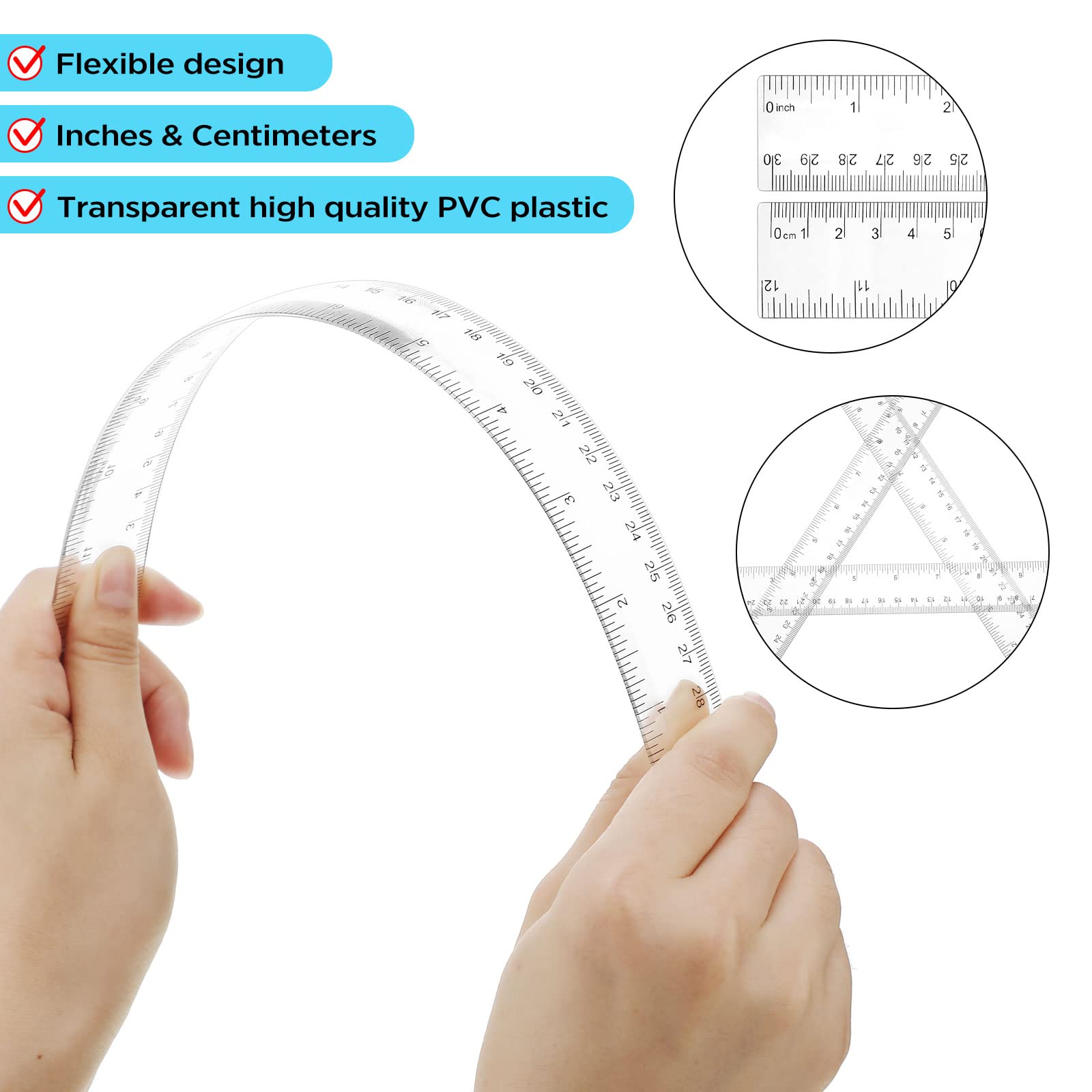 Zonon 2 Pack 12'' Plastic Ruler and 6'' Plastic Protractor Set Clear Ruler Protractor Set Math Geometry Supplies for School Classroom Home Office Drawing(Clear)