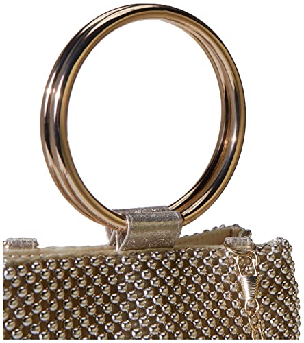 Jessica McClintock womens Jessica Mcclintock Gwen Ball Mesh Ring Wristlet Pouch Clutch Evening Bag, Gold, One Size US