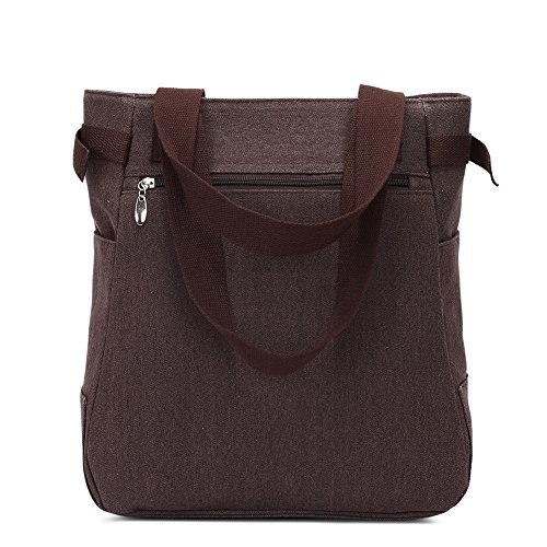 KAUKKO Women Canvas Handbag Shoulder Bag Cat Big Tote Bag Coffee