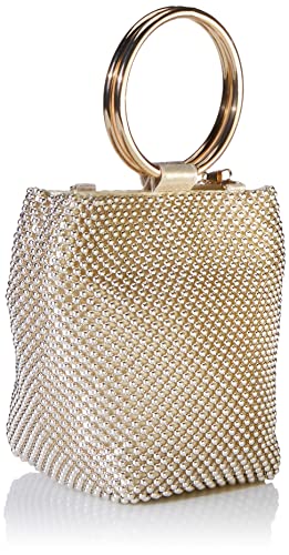 Jessica McClintock womens Jessica Mcclintock Gwen Ball Mesh Ring Wristlet Pouch Clutch Evening Bag, Gold, One Size US