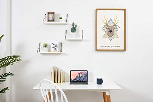 Emmastar Products Industrial Floating Shelves Modern White 3 Pack Piece Set with Easy Install Option or Traditional Screw Mounting