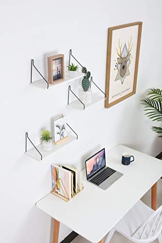 Emmastar Products Industrial Floating Shelves Modern White 3 Pack Piece Set with Easy Install Option or Traditional Screw Mounting