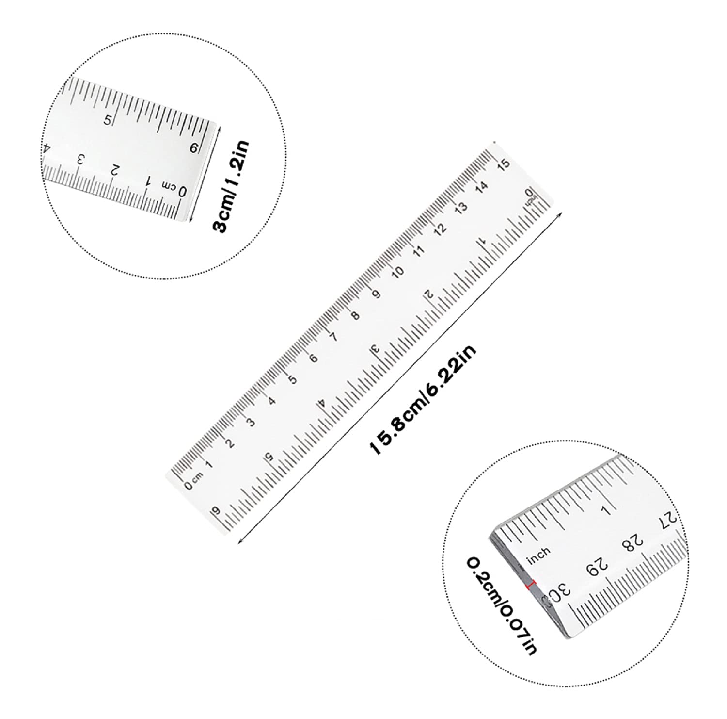 4 Pack 6-Inch Straight Rulers,Clear Plastic Ruler, Suitable for Student School and Office Drawing Measuring Tools, Study Ruler, Standard Ruler, Centimeter and inch Ruler, Small Rulers
