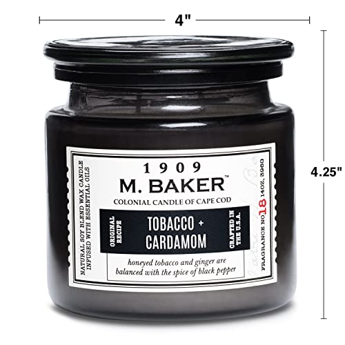 Colonial Candle Tobacco & Cardamom Scented Jar Candle, M. Baker Collection, 2 Wick, Grey, 14 oz - Up to 60 Hours Burn