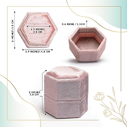 NEUTA Velvet Ring Box - Pink - 2 Slot Exquisite Wedding Ring Bearer Box - Gorgeous Hexagon Wedding Ring Box with Detachable Lid for Proposal, Engagement, Wedding, Ceremony, Storage & Safe Keeping…