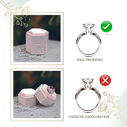 NEUTA Velvet Ring Box - Pink - 2 Slot Exquisite Wedding Ring Bearer Box - Gorgeous Hexagon Wedding Ring Box with Detachable Lid for Proposal, Engagement, Wedding, Ceremony, Storage & Safe Keeping…