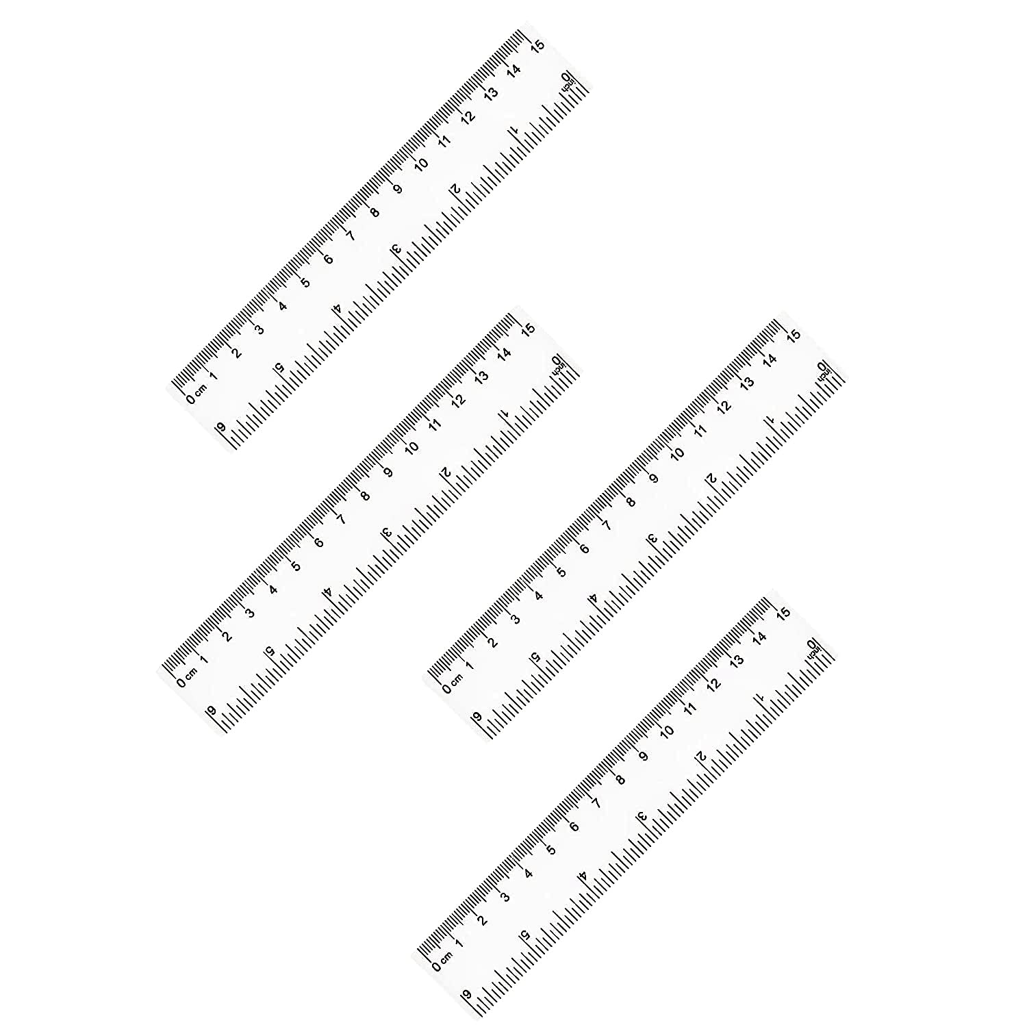4 Pack 6-Inch Straight Rulers,Clear Plastic Ruler, Suitable for Student School and Office Drawing Measuring Tools, Study Ruler, Standard Ruler, Centimeter and inch Ruler, Small Rulers