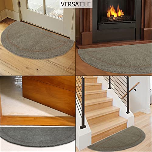 COTTON CRAFT Pure Wool Fireplace Rug - Half Moon Hearth Area Rug Carpet - Fire Resistant Hand-Tufted Fireplace Mat - Entryway Cabin Kitchen Anti Fatigue Half Round Accent Rug - 22 X 44 - Natural Tan