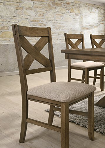 Roundhill Furniture Raven Wood Dining Set: Butterfly Leaf Table, Six Chairs, Glazed Pine Brown