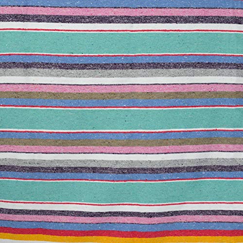 Authentic Mexican Serape Blanket - Multi-color Lightweight Handmade Mexican Saltillo Blanket / Classic Mexican Style Falsa, Stripe Pattern, Throw, Beach Blanket, Tapestry or Yoga Blanket Multi Cotton