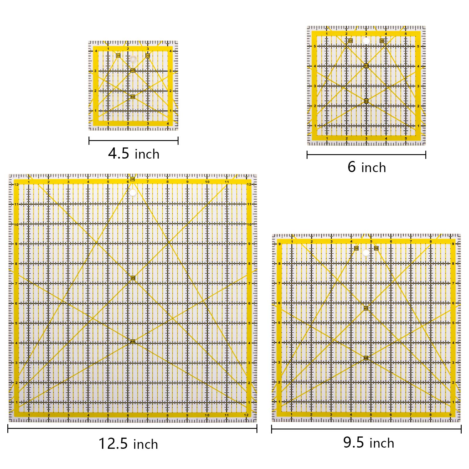 Suwimut Set of 5 Acrylic Quilting Ruler, Square Acrylic Quilter Ruler Fabric Cutting Ruler Clear Mark Acrylic Ruler with Double Colored Grid Lines for Quilting, Sewing, Crafts Template