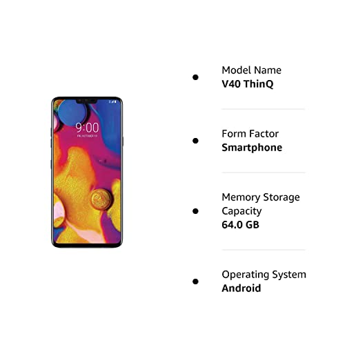 LG V40 ThinQ 64GB T-Mobile Smartphone w/ 5-Cameras, 6.4" QHD+ Display - Aurora Black (Renewed)
