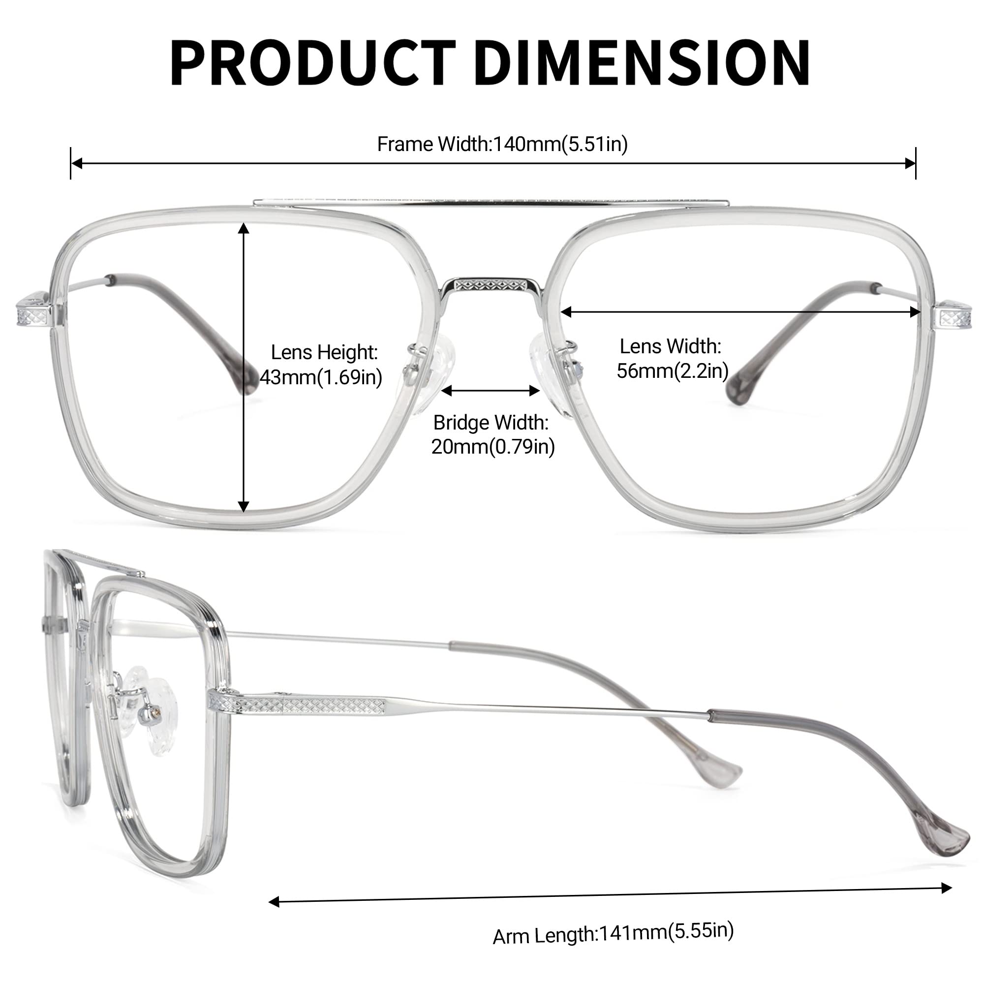 Zeelool Unisex Retro Metal Aviator Eyeglasses Frame for Women Men with Non-prescription Clear Lenses Nayeli Gray-Silver