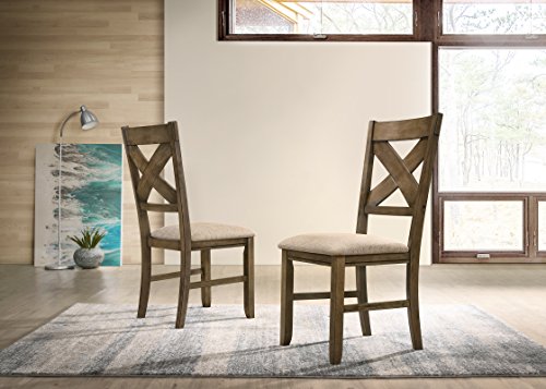 Roundhill Furniture Raven Wood Dining Set: Butterfly Leaf Table, Six Chairs, Glazed Pine Brown