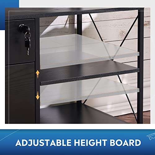 DEVAISE 2 Drawer Lateral File Cabinet with Lock, Mobile Printer Stand with Open Storage Shelf, Wood Filing Cabinet fits A4 or Letter Size for Home Office, Black