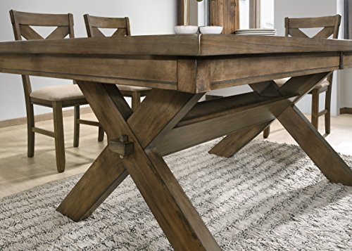Roundhill Furniture Raven Wood Dining Set: Butterfly Leaf Table, Six Chairs, Glazed Pine Brown