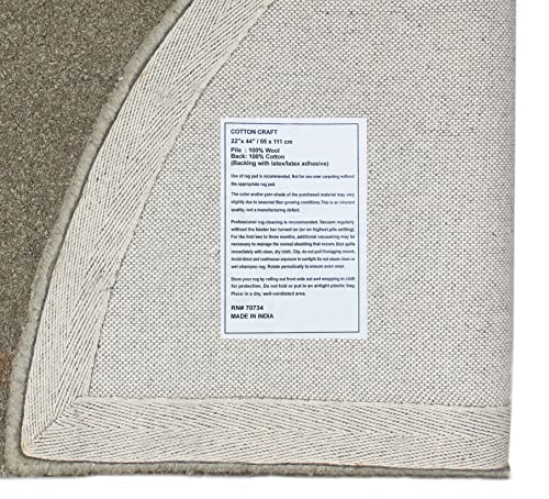 COTTON CRAFT Pure Wool Fireplace Rug - Half Moon Hearth Area Rug Carpet - Fire Resistant Hand-Tufted Fireplace Mat - Entryway Cabin Kitchen Anti Fatigue Half Round Accent Rug - 22 X 44 - Natural Tan