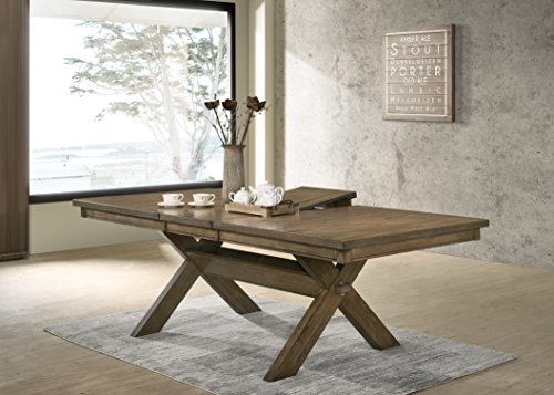Roundhill Furniture Raven Wood Dining Set: Butterfly Leaf Table, Six Chairs, Glazed Pine Brown