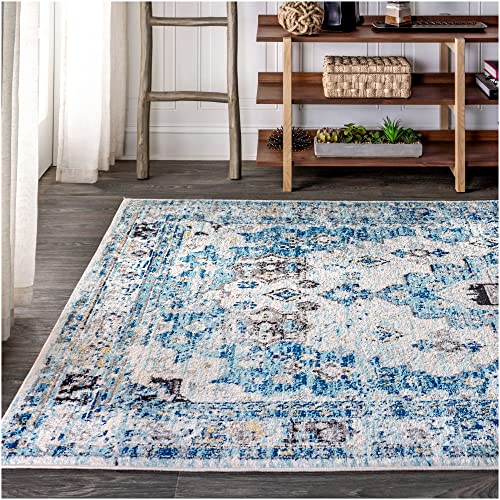 JONATHAN Y Modern Persian Boho Vintage Medallion Cream/Blue 3 ft. x 5 ft. Area-Rug, Bohemian, Easy-Cleaning, for Bedroom, Kitchen, Living Room, Non Shedding (MDP202A-3)