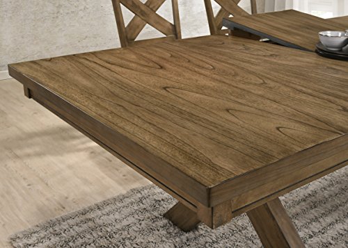Roundhill Furniture Raven Wood Dining Set: Butterfly Leaf Table, Six Chairs, Glazed Pine Brown
