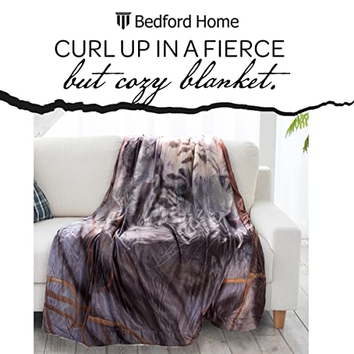 Bedford Home Sherpa Fleece Throw Blanket, Machine Washable, Warm, Soft, Hypoallergenic, Breathable, Lightweight Multipurpose Plush Warmer for Adults and Kids - White Tiger Print - 60β (L) x 50β (W)